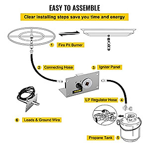 VEVOR Fire Pit Gas Burner Spark Ignition Kit, 300K BTU Fire Pit Ignition System, Stainless Steel Fire Pit Igniter, with 1/2'' Key Valve with Key and Leads & Ground Wire Silver