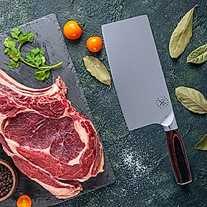Tsuyoi Blades 7" Professional Stainless Steel Meat Cleaver - Ultra-Sharp Butcher Knife with Ergonomic Pakkawood Handle for Meat & Vegetable, Perfect for Home & Commercial Kitchen Use
