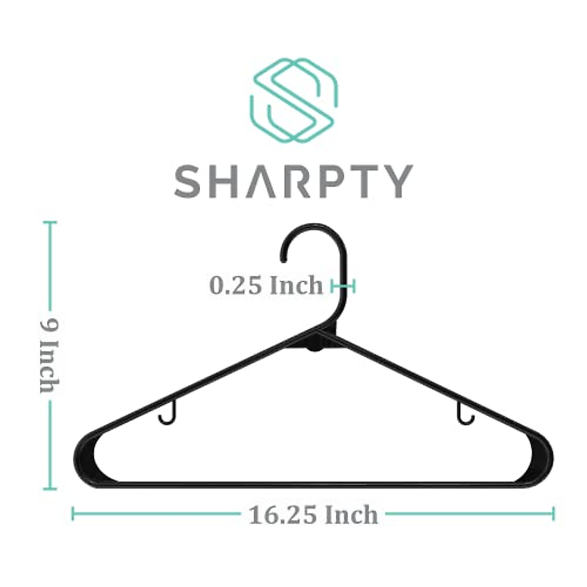 Sharpty Plastic Hangers Clothes Hangers for Clothing, Closet, Coats & Shirts - Durable, Thick, Tough & Space Saving - for Everyday Standard Use, Room Essentials & Basics - 20 Pack - Black