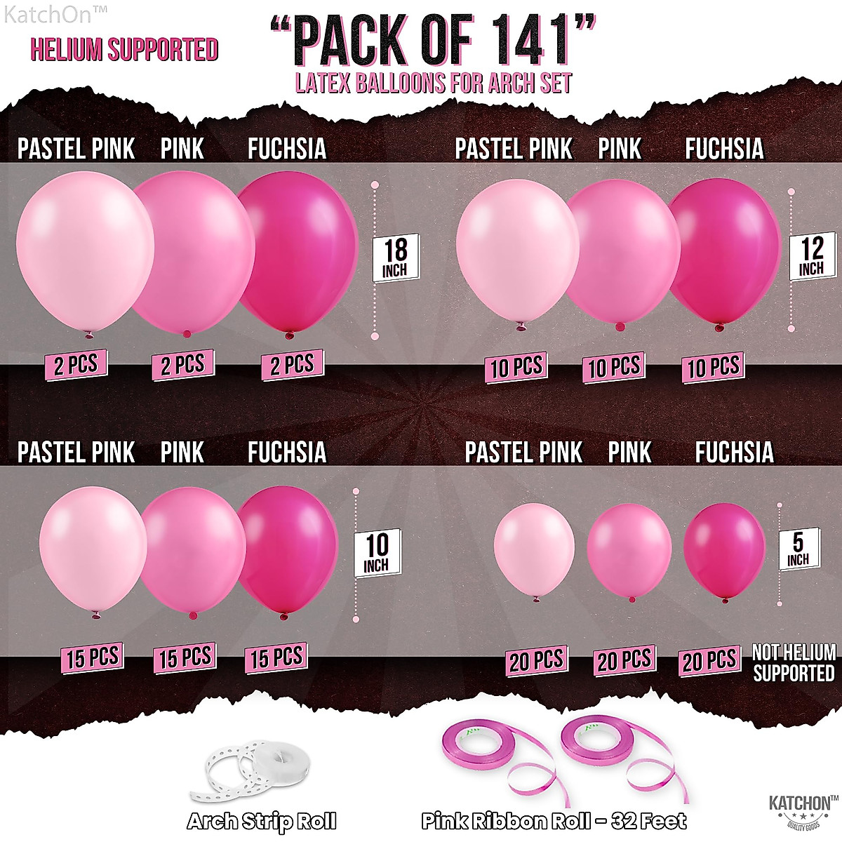 KatchOn, Pink Balloons Arch Kit for Pink Birthday Decorations - 18 Inch, Pack of 141| Fuchsia Balloons for Hot Pink Birthday Decorations | Baby Gender Reveal Party Decorations, Pink Party Decorations