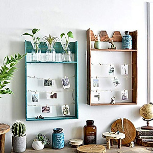 PIBM Stylish Simplicity Shelf Wall Mounted Floating Rack Shelves American Style Solid Wood Photo Retro Multifunction Message Wall Green Plant, Blue , 40X8.5X60CM
