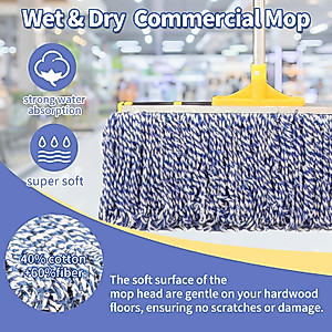 Wajeehaa Commercial Mops for Floor Cleaning, Wet Mop Heavy Duty Cotton Mop with 61" Stainless Steel Handle, 2 Packs