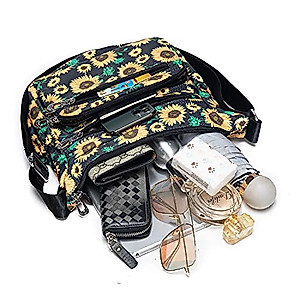Nawoshow Nylon Floral Multi-Pocket Crossbody Purse Bags for Women Travel Shoulder Bag (Sun Flower)