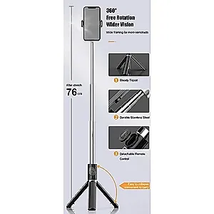 Selfie Stick Retractable Selfie Stick Smartphone Tripod All in One Mobile Phone Tripod with Wireless Remote Shutter (Pink)