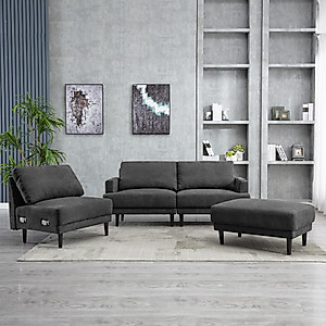 MCombo Sectional Couch Sofa L Shaped Couch for Living Room 3-Seat Dark Grey Sofa for Bedroom Modern Couch Set of 4 for Small Space Apartment Velvet Couch with Ottoman