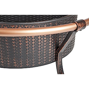 Fire Sense 60859 Fire Pit Copper Rail Steel Fire Bowl with Weave Pattern Wood Burning Lightweight Portable Outdoor Firepit Backyard Fireplace Included Screen Lift Tool - Antique Bronze - 27.5"