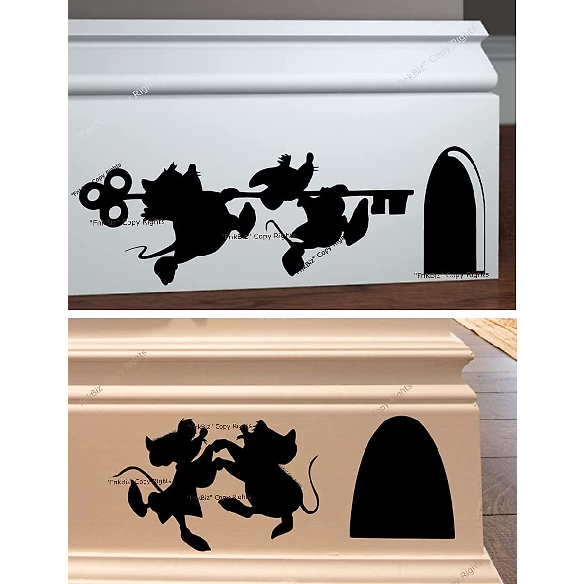 FnkBiz Jaq and Gus Wall Decal Mouse Hole Baseboard Sticker Mouse Hole Wall Decal 7 x 3 | Black | Set of 02 Decals