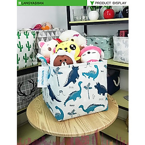 LANGYASHAN Square Storage Baskets Waterproof Canvas Children Laundry Nursery Hamper for Shelves Gift Baskets Toy Organizer Room Decor (Square Dinosaur)