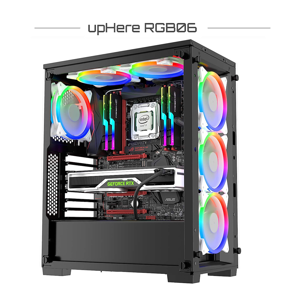 upHere 120mm RGB LED White PC Cooling Fan Ultra Quiet High Airflow for PC Cases,Computer Cooling,5 Pack,RGB06-5