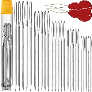 25/50 PCS Premium Large Eye Large gage Needles for Hand Sewing with 2 Needle Threaders, Assorted Sizes, Embroidery Needles for Hand Sewing, Big Eye Needle