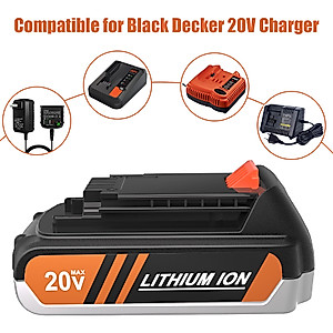 Leisuda 2 Pack 20V 3.0Ah Battery LBXR20 Compatible for Black and Decker 20V Lithium Battery LBXR20 LB20 LBX20 LB2X4020 LBXR20B-2 LBXR2020-OPE Compatible for Black Decker 20V Power Tools
