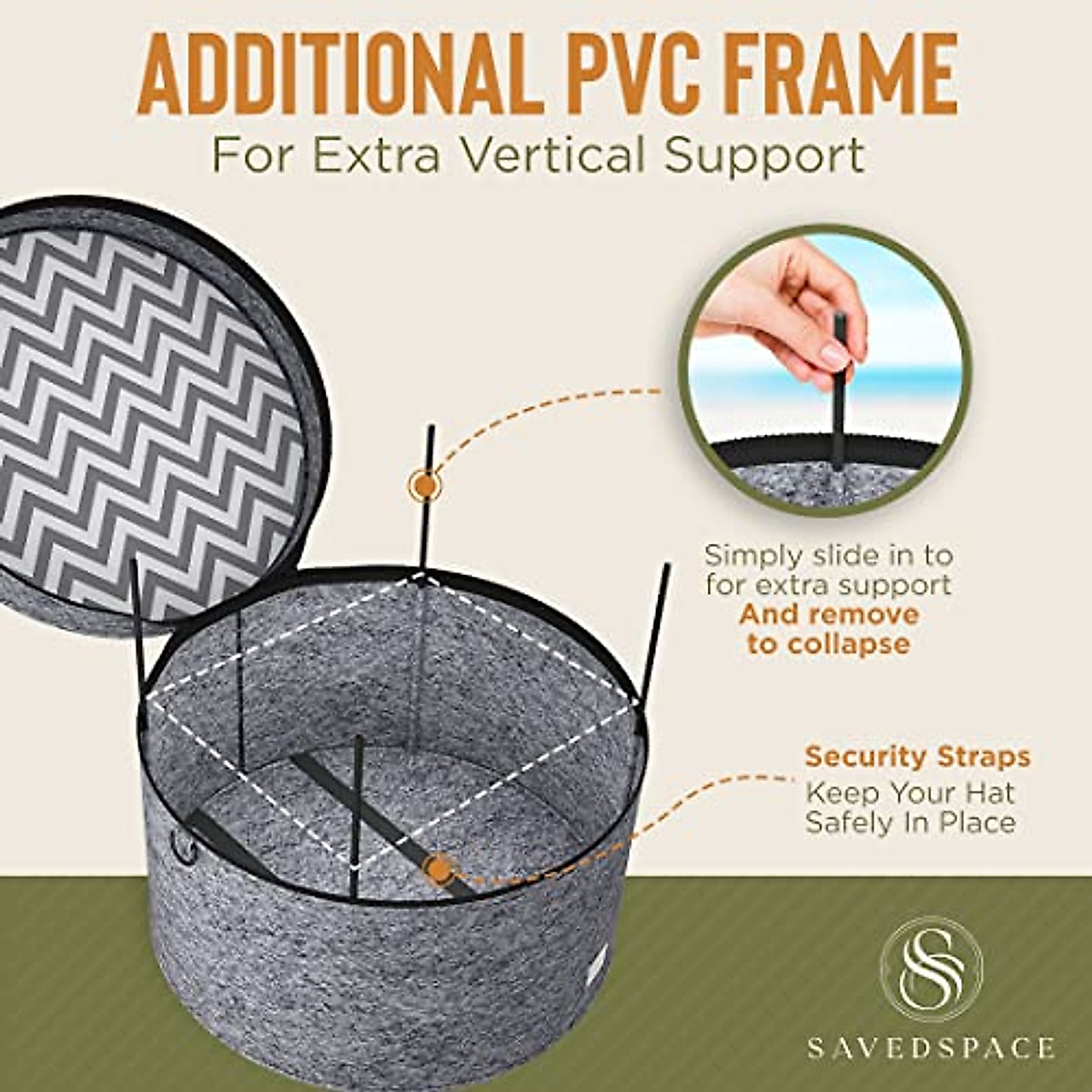 Hat Storage Box to Protect & Store Hats - Hat Travel Case w/Stability Poles - Cowboy Hat Box for Travel w/Hanging Strap & S Hook – Felt, Bohemian Canvas Fabric Hat Boxes for Men & Women