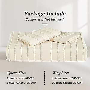 Nayoroom Boho Striped Duvet Cover Set King Size Beige Khaki Tufted Textured Bedding Sets 3 Pieces Soft Lightweight Washed Microfiber Aesthetic Comforter Cover with Zipper Closure for All Seasons