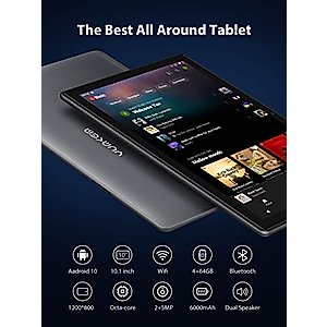 YUMKEM 10 inch Octa Core Tablet, 4GB RAM 64GB Storage, Android Tablet with Keyboard and Tablet Case, 10.1” IPS HD Display, Android OS, 6000 mAh Battery, Bluetooth, 5G Wi-Fi, GPS, FM, Dark Grey