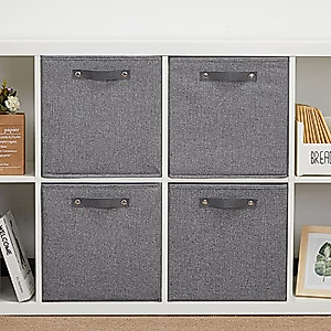 Bidtakay Cube Storage Baskets Large Storage Bins 4 Pack Cube Storage Organizer 13x13 Inches Stackable Cube Bins with Handle Grey Fabric Box for Closet Organizers Storage Shelves Home Office Nursery