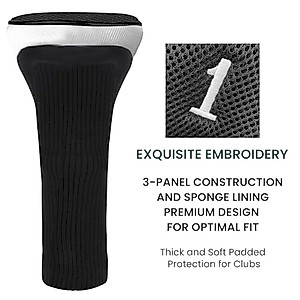 FINGER TEN Golf Club Head Covers Woods Driver Fairway Hybrid 3/4/5 Set, Headcovers Men 1 3 5 7 X Interchangeable Number Tag, Fit All Wood Clubs (3 Pack-Black(1D+1F+1H))