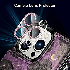 HianDier Wallet Case for iPhone 13 Pro MAX Case with Bracelet+ Screen Protector+ Camera Cover, with Credit Card Slot Holder Flip Folio Soft PU Leather Magnetic Closure Cover, Camellia Purple