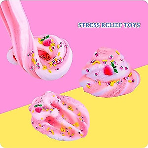 3 Pack Cloud Slime Kit, with Pink Peachs, Yellow Lemon and Blue Latte Cute Charms Cloud Slime, Educational Fidget Slime Toys for Kids, Birthday Gifts Party Favors for Girls Boys