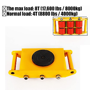 Machine Skates, 8T Machinery Skate Dolly, 17600 lbs Machinery Moving Skate, Machinery Mover Skate with 360° Rotation Cap and 6 PU Rollers, Heavy Duty Industrial Moving Equipment (8T/17600lbs-Yellow)