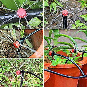 Kalolary 200Pcs Adjustable Irrigation Drippers Sprinklers 360 Degree 1/4 Inch Barbed Drip Emitter Watering Sprinklers Anti-Clogging Drippers for Garden Watering System