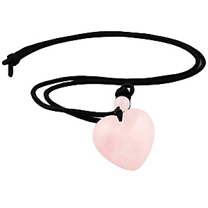 SUNYIK Rose Quartz Puffy Heart Stone Pendant Necklace for Women, Healing Crystal Handmade Necklaces for Ladies, Adjustable 19"-26" Strand, Pack of 2