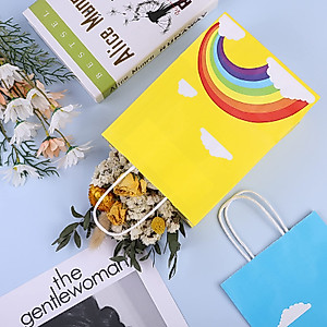 Aodaer 24 Pieces Rainbow Party Treat Bags Craft Gift Bags with Handles Colorful Candy Paper Bags 6.3 x 3.1 x 8.7 Inches for Celebration, Wedding, Birthday