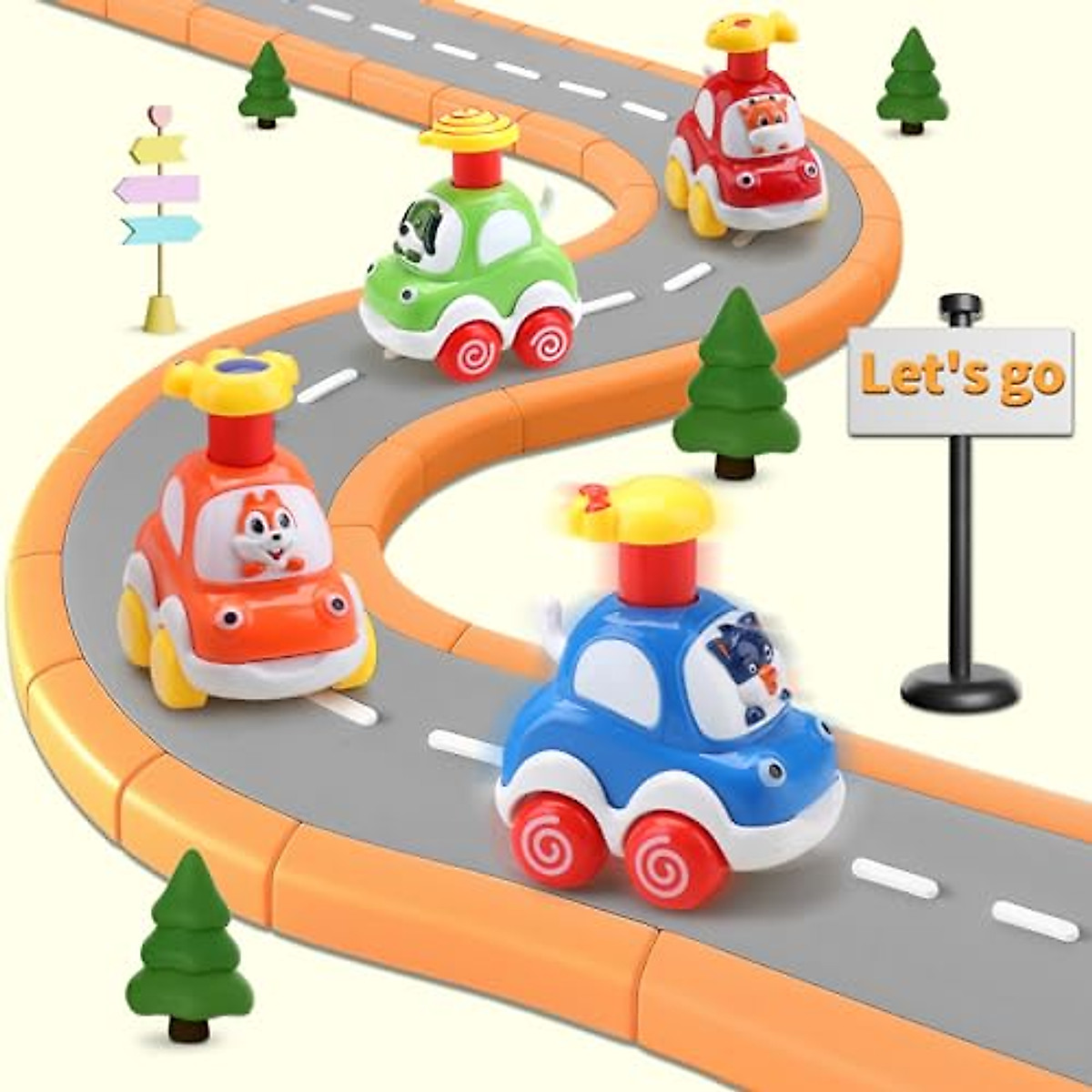 Amy&Benton Baby Toy Cars Toddler Toy Cars for 1 2 Year Old Cartoon Wind up Cars Press and Go Cars Push Go Cars for Toddlers 1-3 1st Birthday Gifts First Birthday Gift Toys Age 1 2 Year Old Baby Boys
