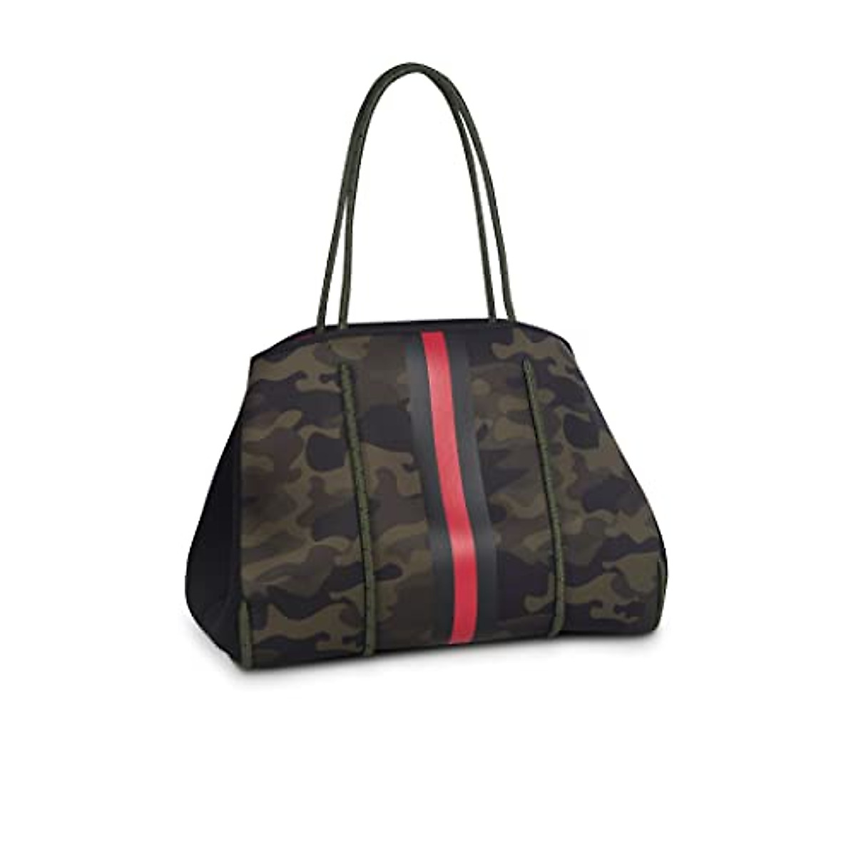 Haute Shore - Greyson Brat2 Neoprene Tote Bag w/Zipper Wristlet Inside (Greyson, Camo Green w/Black & Red Stripe)