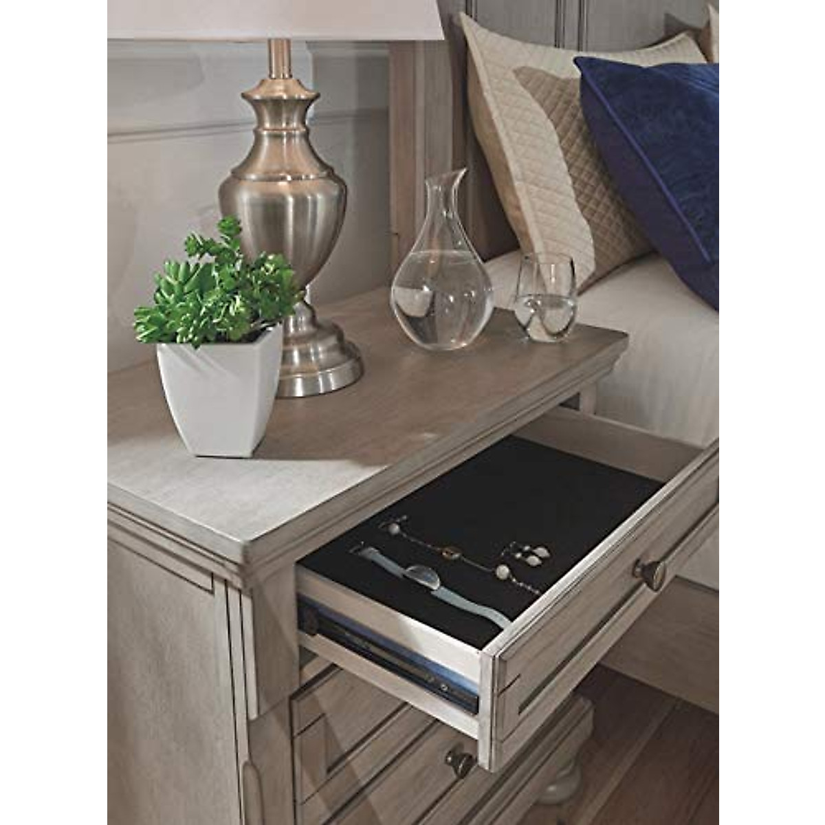 Signature Design by Ashley Lettner Modern Traditional 2 Drawer Nightstand, Light Gray