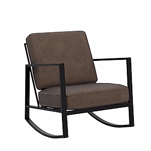 worldchoice Leather Rocking Chair Glider Chair for Nursery Upholstered Rocking Chair with Removable Cushion Cover Single Sofa Lounge Chair for Living Room Bedroom Reading Balcony, Brown