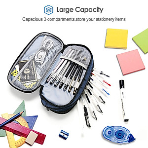 ProCase Big Capacity Pencil Case Pen Bag, Handheld Pencil Holder Pouch Pen Organizer Students Stationery Pouch with Durable Zipper Multi Compartments for School & Office Supplies –Navy