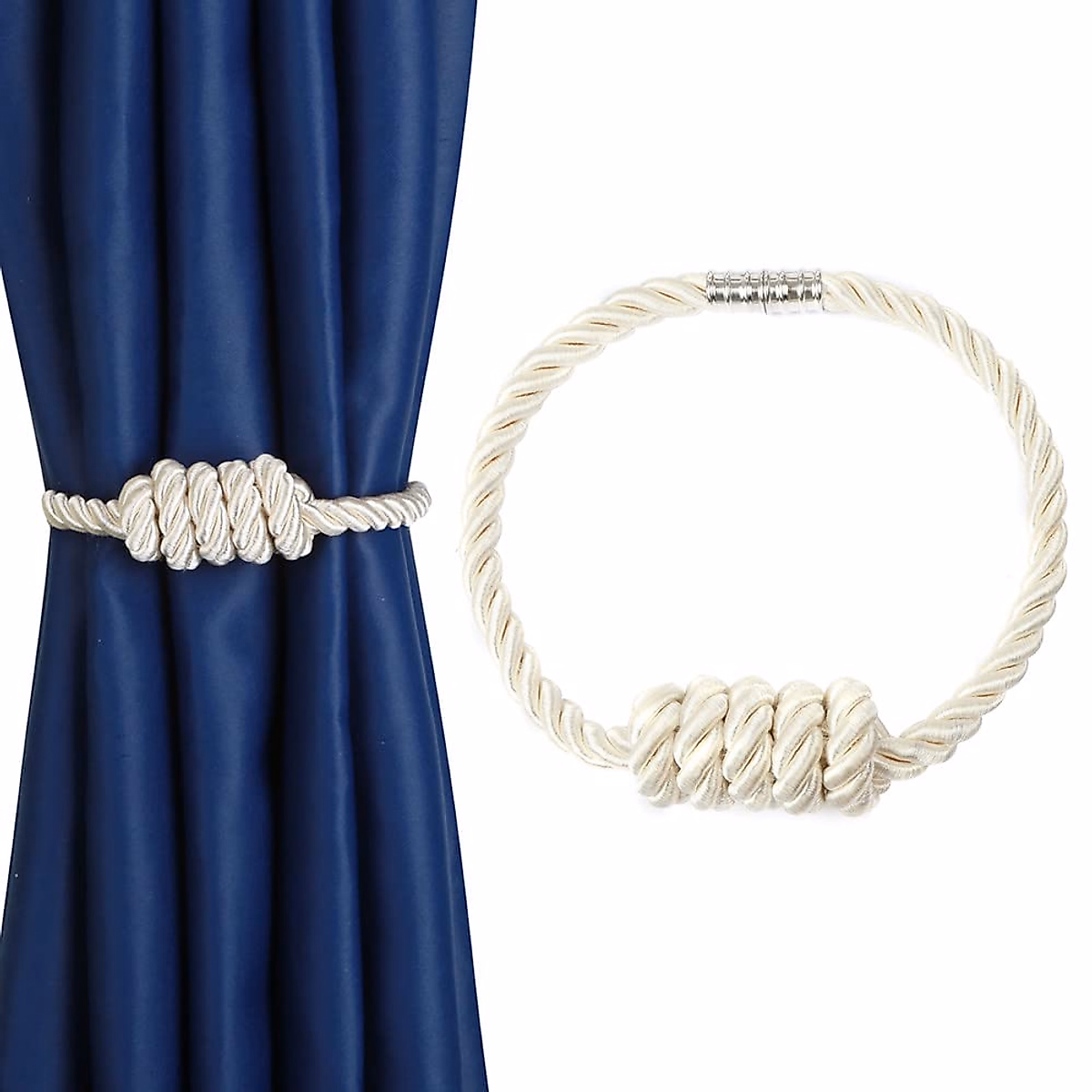 1Pc Magnetic Curtain Tieback Hanging Ball Hold-Back Clip Window Drape Buckle Rope Tie Backs Curtains Holder Accessory,Beige,2Pcs