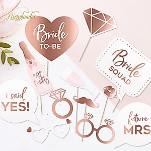 NICROLANDEE Wedding Photo Booth Props - 12 Pack Rose Gold Party Centerpiece Sticks Table Toppers for Bridal Shower, Bachelorette Party, Birthday, Engagement Pictures and Selfies for Bride to Be