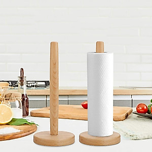 Paper Towel Holder ,DNIEBW Kitchen Paper Hanger Rack Bathroom Towel Roll Stand Organizer Simply Standing Countertop Wooden Paper Roll Holder for Cabinet,Table (Round Bottom)