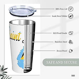VKKOEWL Saint Lucian Lucia Island Caribbean Stainless Steel Insulated Tumbler 20 Oz Travel Water Bottle Coffee Mug Drink Cup With Lid Straw
