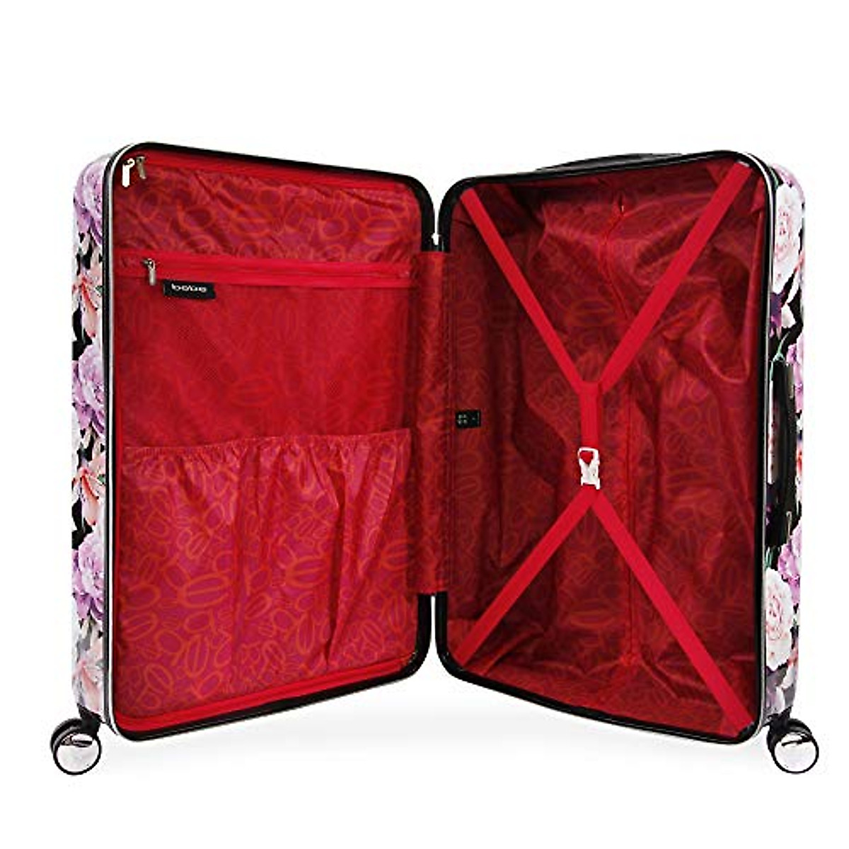 BEBE Women's Luggage Marie 29" Hardside Check in Spinner, Telescoping Handles, Black Floral Print, One Size