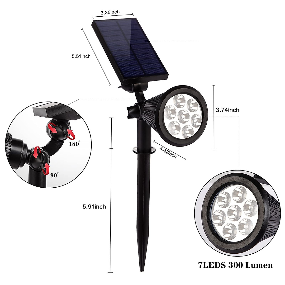 THALIA 7 Led Solar Lights Outdoor 4 Pack Solar Spot Lights Waterproof Solar Powered Landscape Spotlights Outdoor Pathway Lights Suit for Garden, Patio Yard (White light)