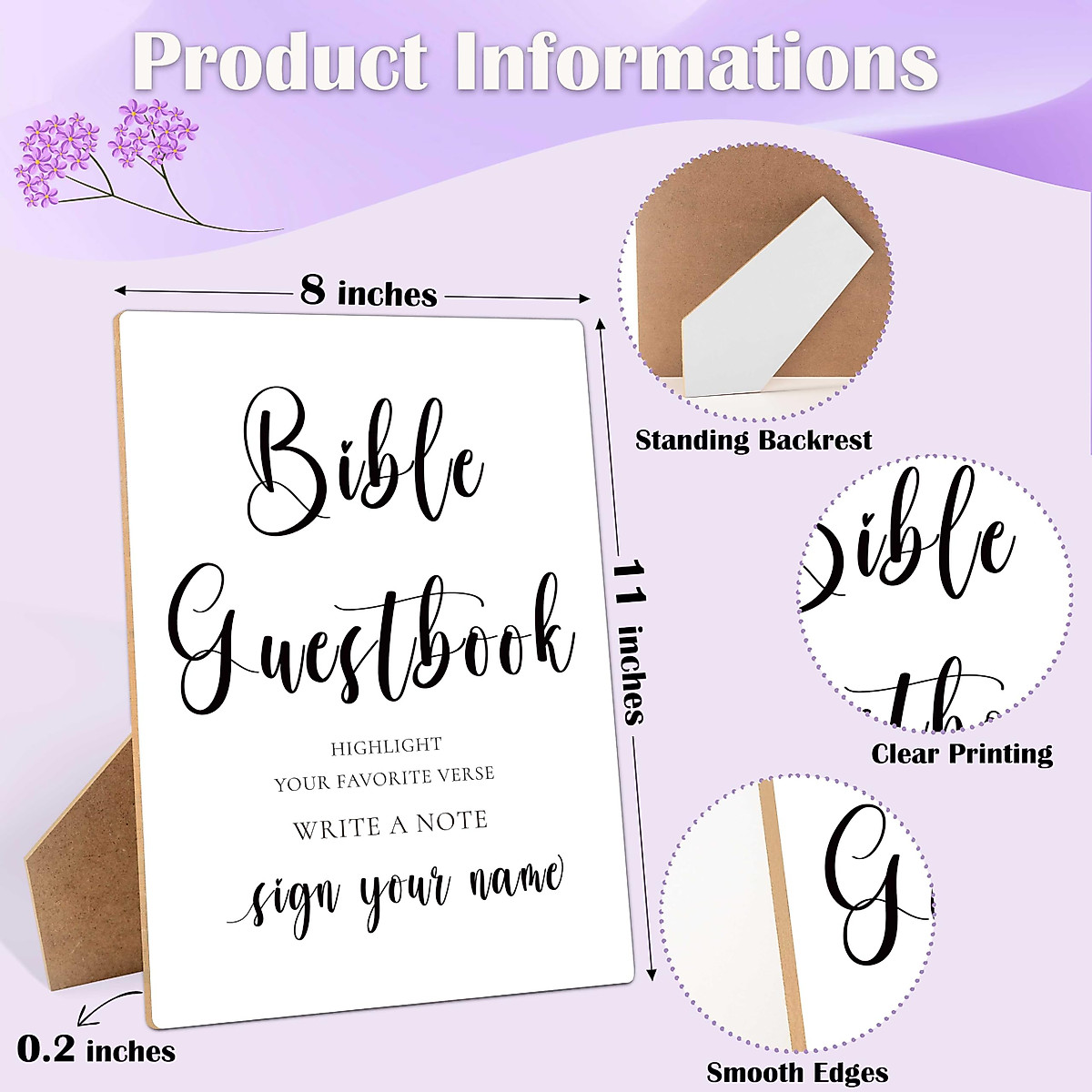 Bible Guestbook Sign, 8×11 Inches Wooden Sign With Stand, Hightlight Your Favorite Verse, Minimalist Table Sign for Wedding Favor,Bridal Shower, Wedding Reception, Event Party Favor Supplies-4