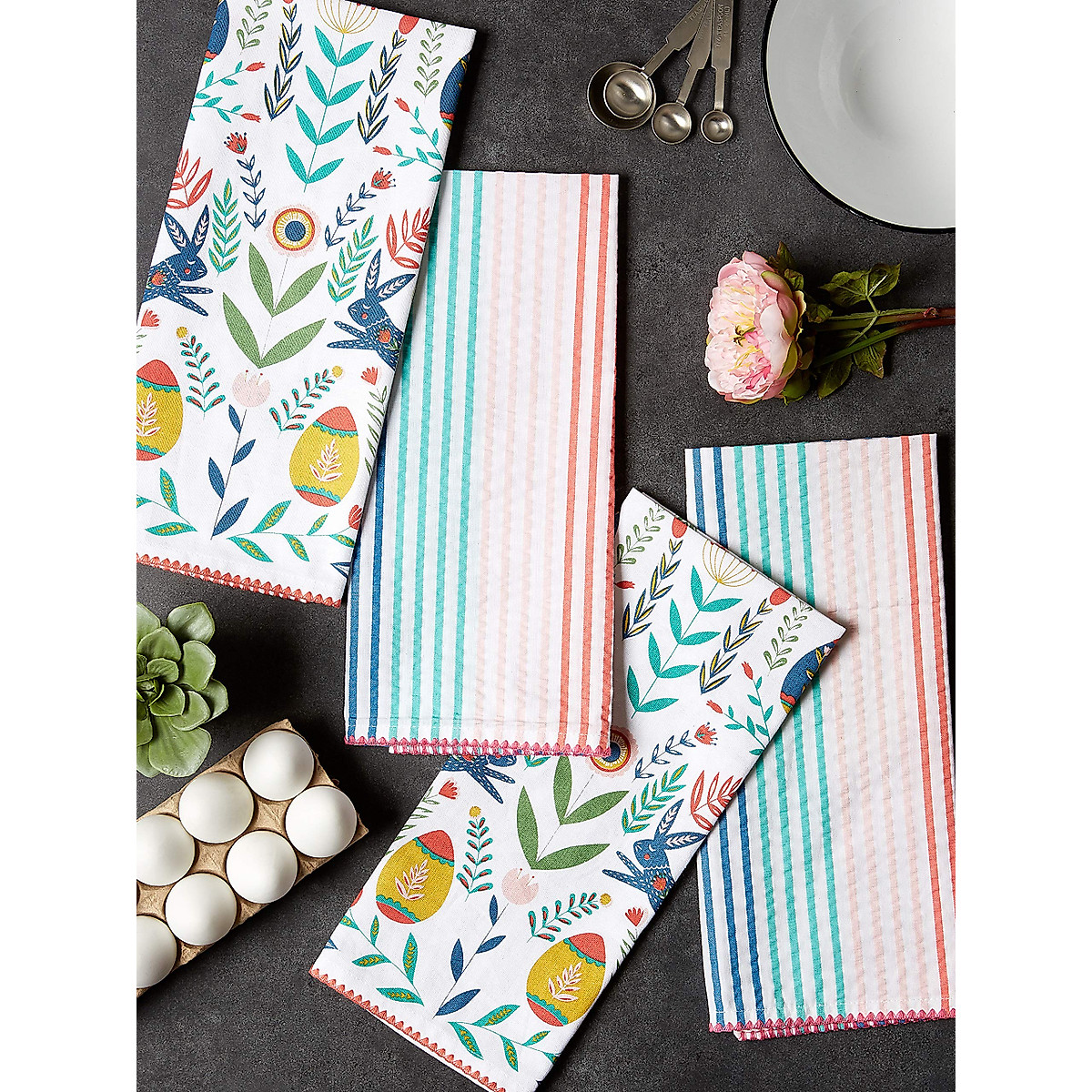 DII Easter Folk Collection, Springtime Kitchen, Dishtowel Set, Easter Garden, 4 Piece
