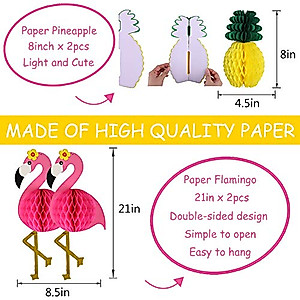 Flamingo Party Supplies, Hawaiian Party Decorations Flamingo and Pineapple Honeycomb Ball Paper Lanterns Paper Fans Pom poms Flowers for Birthday Luau Tropical Bachelorette Party