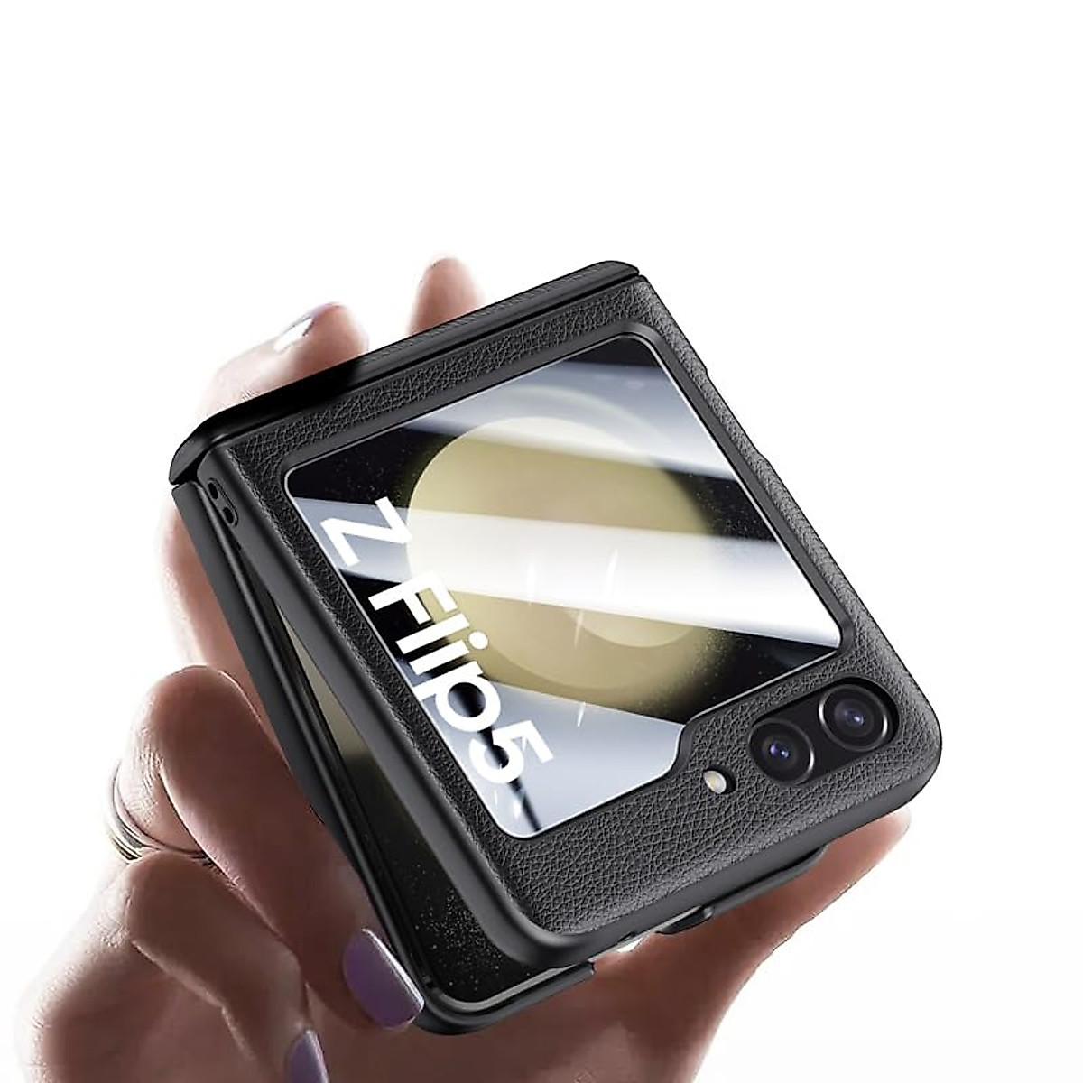 SHIEID Galaxy Z Flip 5 Leather Case with Hinge Protection, Built-in Screen Protector, Shockproof & Drop-Proof, Ultra-Thin ZFlip 5 Case Fresh Style, Compatible with Samsung Galaxy Z Flip 5 Case, Green