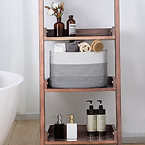 Goodpick Woven Rope Storage Basket, Soft Baby Nursery Storage Basket for Books, Toys, Towels, Magazines, Rectangle Shelf Basket for Bedroom, Closet, Living Room, 15 x 10 x 9 inches, Grey