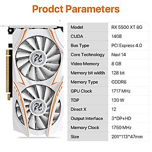 PELADN AMD Radeon RX 5500XT 8G GDDR6 Dual-Fan Edition HDMI DisplayPort Gaming Graphics Card