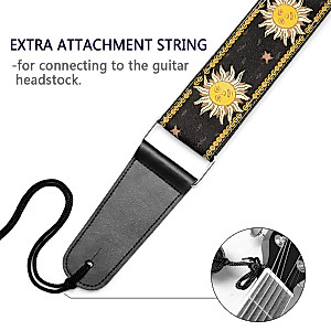 BestSounds C-150 Leather Adjustable Guitar Strap, Sun Jacquard Weave For Bass Electric and Acoustic Guitars, Black