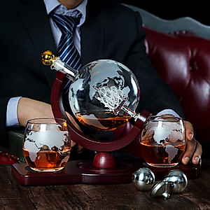 Whiskey Stone Gifts + Whiskey Decanter Globe Set with Ball Stones & Glasses, Gifts for Dad Men Husband, Christmas Stocking Stuffers, Anniversary Birthday Gifts