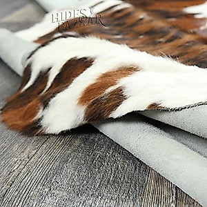 Tricolor Cowhide Rug Classic Brown, Black and White Color Mix, Natural Leather Hide, Area Rug (6x7ft)