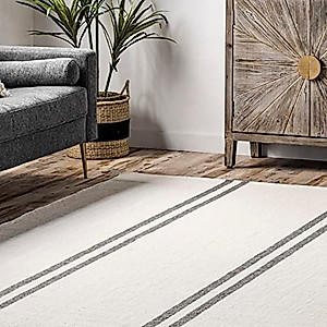 nuLOOM Stacia Stripes Wool Flatweave Area Rug, 10' x 14', Ivory