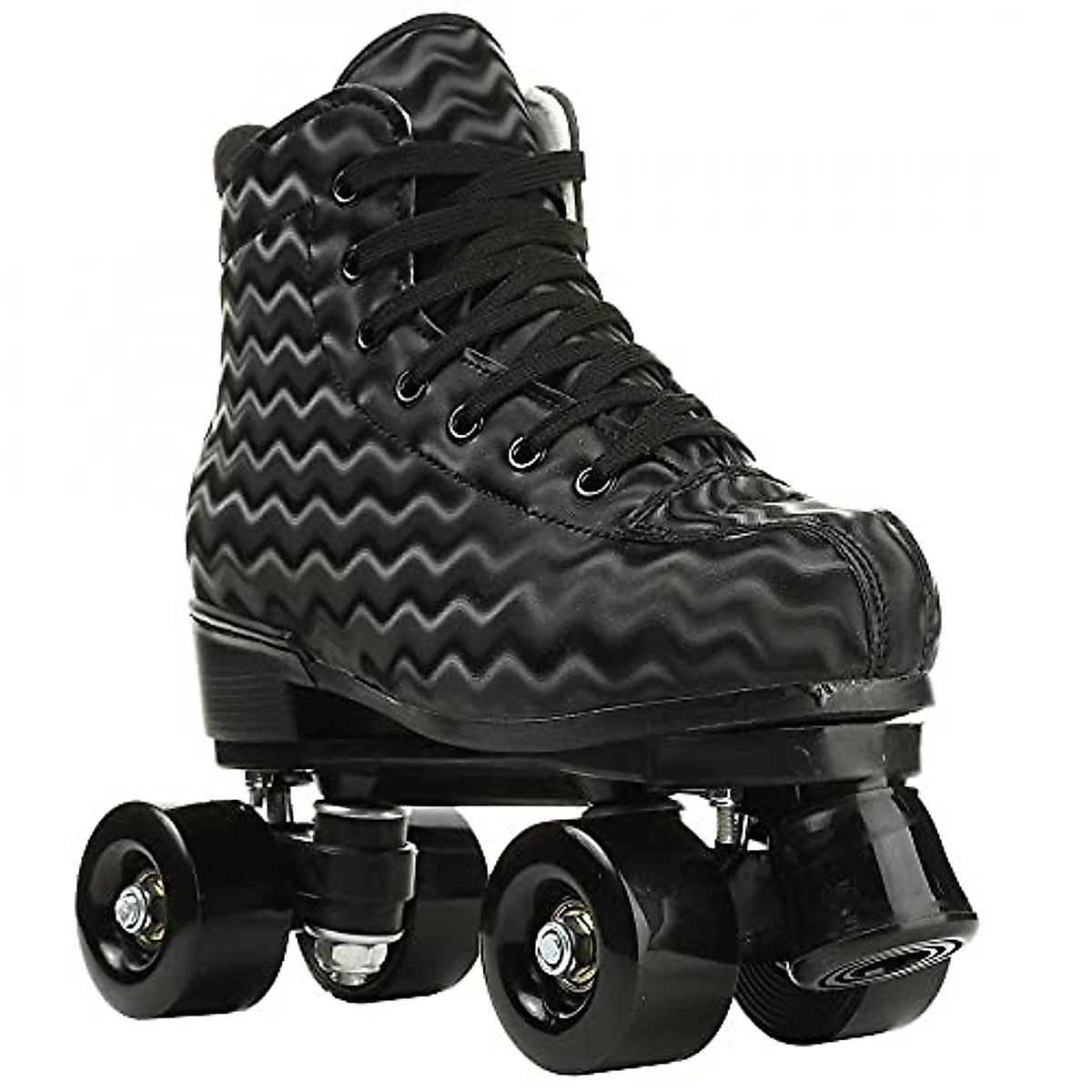 Jessie Womens Roller Skates Water Ripple High-top Roller Skates Four-Wheel Roller Skates Shiny Roller Skates for Adult Youth Boys Girls Outdoor with Shoes Bag (Black Ripple,US:8)