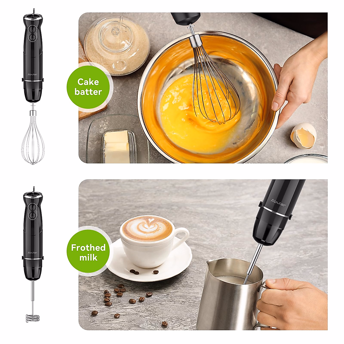 Immersion Blender Handheld, 800W Scratch Resistant Hand Blender, Abuler 5 in 1 Emulsifier Blender Mixer, BPA-Free 12 Speed Stick Blender, Beaker, Chopper, Whisk, Frother, for Soup, Sauce (Black)