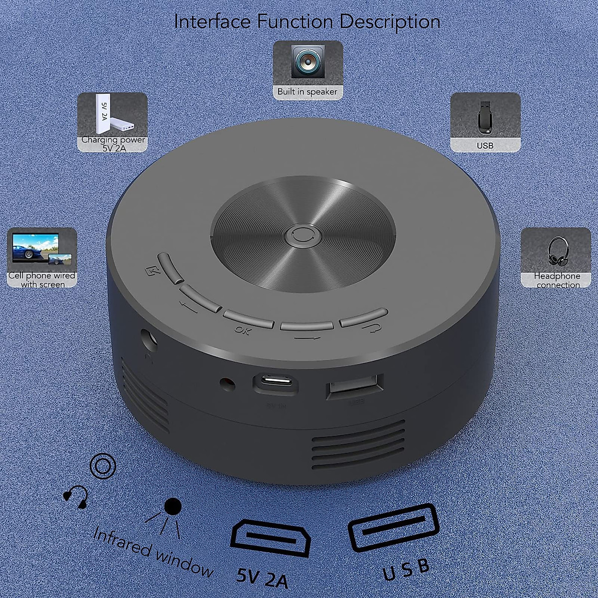 Mini Projector Bluetooth,Phone,Mini LED Projector Multifunction TFT LCD Phone Same Screen Function Home Theater Movie Projector